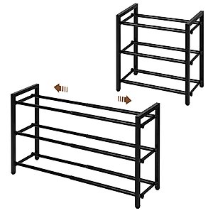 SALADAYS 3-Tier Expandable Shoe Rack, Adjustable Shoe Storage Shelf Organizer, Sturdy and Durable Metal Structure Free Standing Shoe Rack for Closet Entryway Doorway(Black)