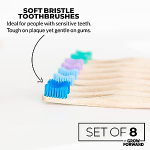 Grow Forward Premium Bamboo Toothbrushes Soft Bristles Toothbrushes - Manual Toothbrush Pack of 8 - Aesthetic Wooden Look - Natural Eco Friendly Sustainable Biodegradable Adult Tooth Brush