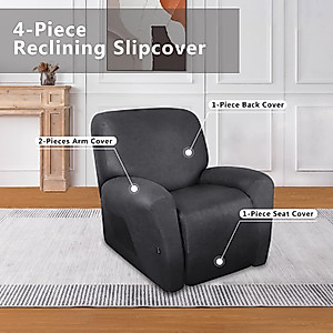 molasofa Recliner Chair Covers - 4 Pieces Leather Like Large Recliner Covers with Pocket Soft Stretch Recliner Slipcover for Lazy Boy Recliner Chair Washable Furniture Protector (Dark Grey)