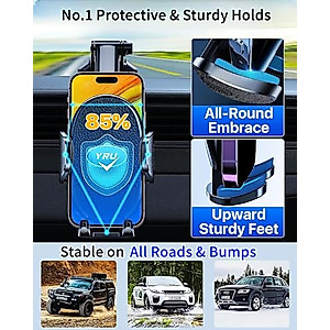 YRU [2024 Upgraded] Universal Car Phone Holder Mount【 360° Rotatable &Strong Suction】 Cell Phone Holder for Car Dashboard Windshield Phone Holder Dash Stand for iPhone 15 14 13 Samsung Truck, Black