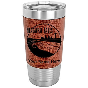 LaserGram 20oz Vacuum Insulated Tumbler Mug, Niagara Falls, Personalized Engraving Included (Faux Leather, Basketball Style)