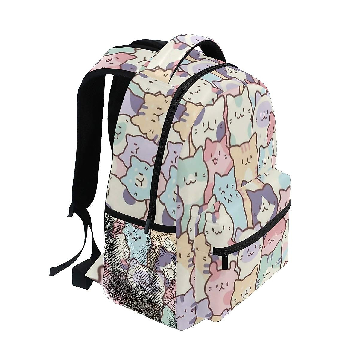 Colorful Cats Bookbag Cute Animal Pattern Schoolbag Business Laptop Roomy Backpack Bookbag for Hiking Traveling Camping