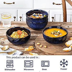 vicrays Ceramic Cereal Bowls Set - Porcelain 26 Ounce Soup Salad Bowls Set - Rice Dessert Cream Bowls Set - Chip Resistant Dishwasher Microwave Safe - Set of 6 (Blue)