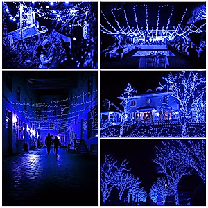QITONG 2 Pack Solar String Lights Outdoor Waterproof, Each 33ft 100 LED Solar Christmas Lights Blue, 8 Modes Green Wire Solar Tree Lights for Xmas Party Garden