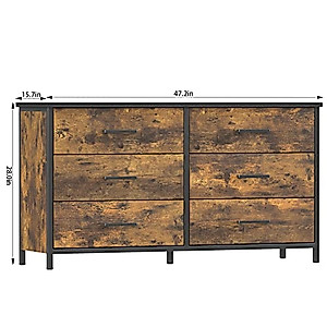 IKENO 6 Drawer Dresser for Bedroom, Industrial Wood Storage Organizer with Sturdy Steel Frame, Chests of Drawers for Bedroom Living Room Hallway