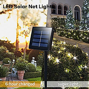 echosari Solar Powered 120 LED Net Mesh String Lights with IP65 Waterproof & 8 Modes, 5.9Ft x 3.9Ft Dark Green Cable Fairy Icicle String Lights for Fence/Garden/Wedding Party (Cool White)