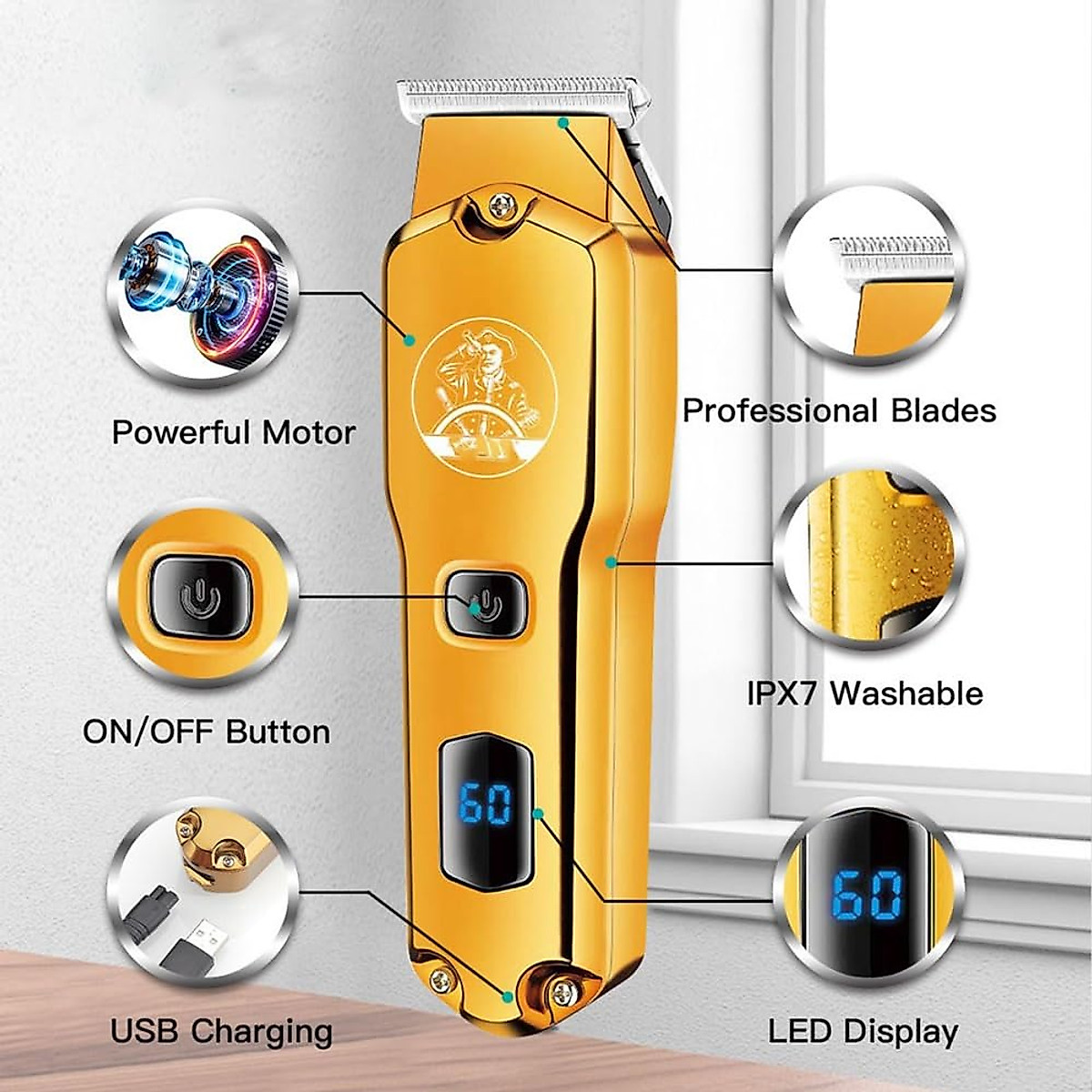 HARUE Hair Clippers for Men, Cordless Professional Hair Trimmer Beard Trimmer for Men USB Electric Trimmer Hair Cutting Machine Haircut Mustache Face Groomin