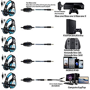 Headsets for Xbox One, PS4, PC, Nintendo Switch, Mac, Gaming Headset with Stereo Surround Sound, Over Ear Gaming Headphones with Noise Canceling Mic, LED Light