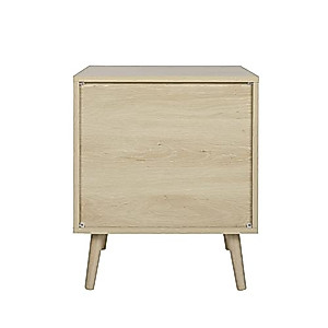 Rattan Nightstand with Drawer and Open Storage Shelves, Wood Finish End Table, Accent Side Table for Living Room, Bedroom