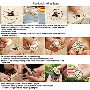 ZOCONE 4 Packs Embroidery Necklace Kit, Embroidery Pendant Kit Mini Cross Stitch Kit with Hoop, Necklace, Pendant, Stamped Pattern Cloth, Instructions, etc, Embroidery Kit for Adults