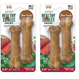 Nylabone Healthy Edibles Natural Dog Chews Long Lasting Roast Beef Flavor Treats for Dogs, X-Small/Petite (2 Count) (Pack of 2)