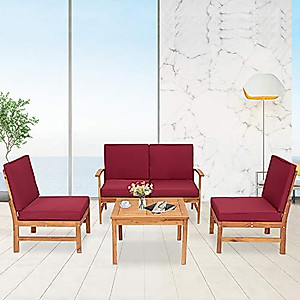 kinbor Outdoor Furniture Patio 5 PCS Wood Sectional Sofa Furniture with Big Seat for Outdoor Patio Garden Deck