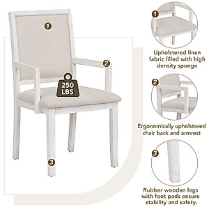 POCIYIHOME 5-Piece Kitchen Furniture Set, Wood Two-Size Round to Oval Extendable Butterfly Leaf, 4 Upholstered Dining Armrests, Table/Chairs for 4 (Brown+White), 42"-57.7" L x 42" W x 30" H