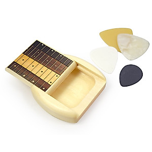 Guitar Pick Caddy Box, American Made Aspen Wood with 4 Picks