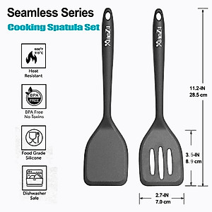 Silicone Spatula Turner Set, High Heat Resistant Spatulas with Seamless One Piece Design, Nonstick Rubber Flippers Utensils for Baking & Cooking,BPA-Free, Black,11 IN