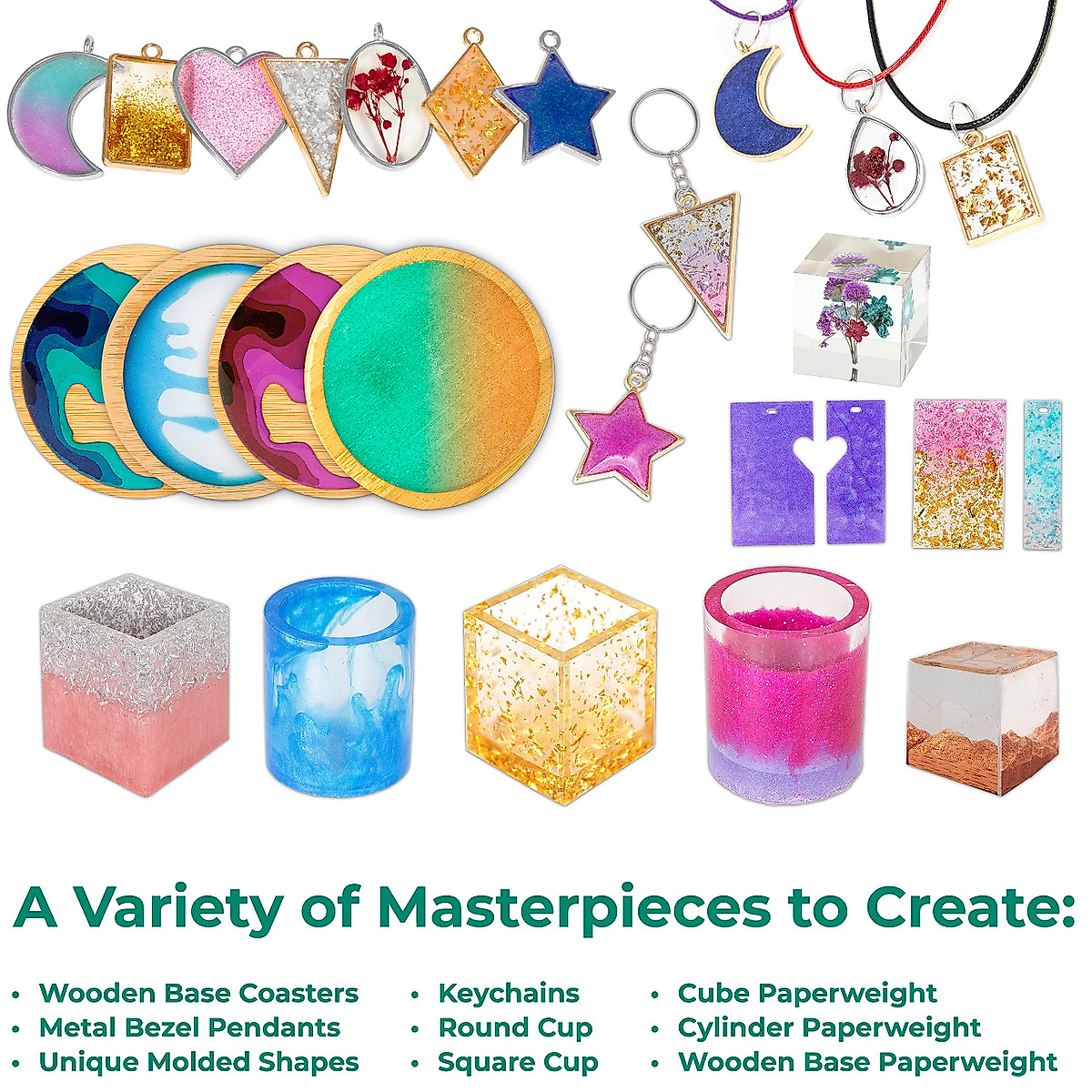 Craft It Up Epoxy Resin Kit for Beginners - Jewerly Making Kit for Kids and Adults - All in One Craft Set with Molds, Charms, Dyes, Dry Flowers & Other - DIY Gift for Girls Boys Childen Adults