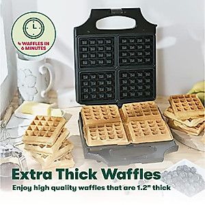 BELLA 4 Slice Non-Stick Belgian Waffle Maker, Fluffy Restaurant-Style Waffles in Under 6 Minutes, Quickly Makes 4 Large 4” x 4.5” & 1.2” Thick Waffles, Easily Wipe and Clean, Stainless Steel/Black