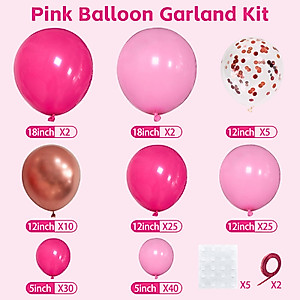 Pink Balloon Arch Garland Kit142 Pcs, Pink Balloon Garland Kit Metallic Rose Gold Confetti Balloons for Birthday Wedding valentines day Party Decorations.