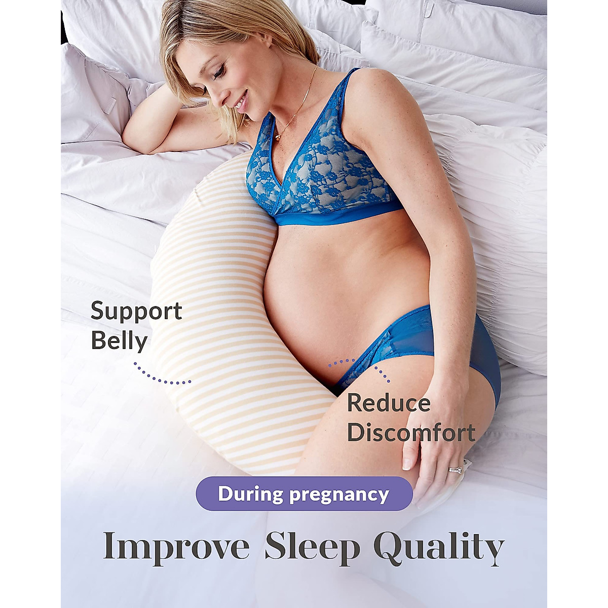 Mamaway Pregnancy Pillow for Sleeping, Nursing Pillow for Pregnancy, Temperature Regulating, Breathable, Bouncy, Adjustable C Shape Baby Feeding Positioner, Pregnancy Must Haves, Breathable Foam