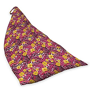 Ambesonne Hibiscus Lounger Chair Bag, Exotic Summer Leaves and Jungle Blossoms Wilderness Flora Illustration, High Capacity Storage with Handle Container, Lounger Size, Magenta and Mustard