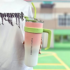 Scizorito 40oz Big Coffee Mug, 304 Stainless Steel Vacuum Insulated Car Cup, 40oz Tumbler with Handle and Straw Lid, Suitable for Father's Day, Mother's Day, Christmas (Pink)