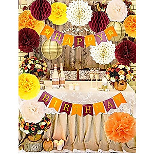Fall Birthday Party Decorations/Burgundy Orange Birthday Party Decorations/Thanksgiving Table Decor Maroon Burgundy Yellow Women 30th/40th/50th/60th/70th Burgundy Orange Birthday Party Decorations