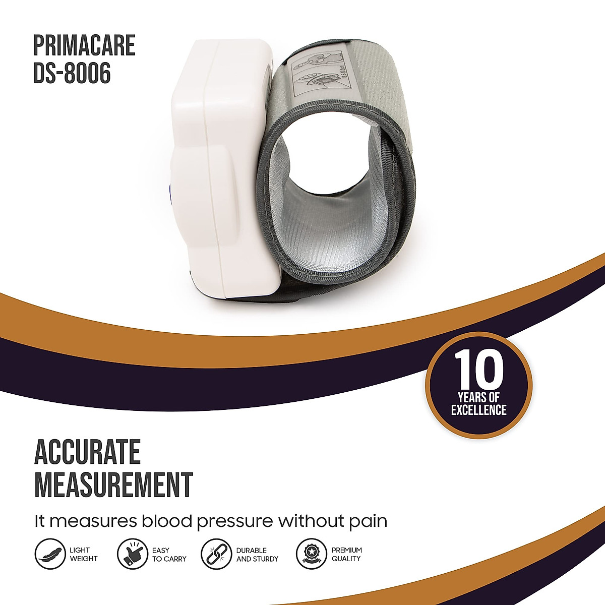 Primacare DS-8006 Wrist Blood Pressure Digital Heartbeat Monitor, BP Cuff Portable Plastic Case, Battery Operated, 2 Sets of 90 Memory