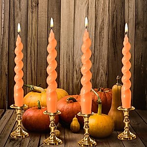 4 Pcs Spiral Taper Candles Handmade Twisted Long Candle Spiral Candle Stick Candles Twisted Candles Wax Unscented Dinner Candle for Halloween Christmas Holiday Wedding Birthday Gift(Orange)