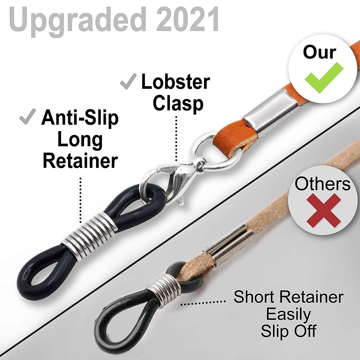 Eyeglasses Holder Strap Cord - PREMIUM ECO LEATHER Eyeglasses String Holder Chain Necklace - Glasses Cord Lanyard - Eyeglass Retainer