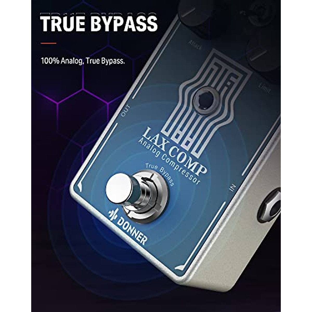 Donner Compressor Guitar Pedal, Lax Comp Compressor Pedal for Electric Guitar and Bass, Classic Peak Limiter Style Compressor with 2 Band EQ Boost Effect Pure Analog True Bypass