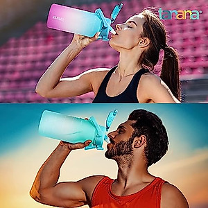 TANANA 64oz Half Gallon Water Bottle With Sleeve, No Chemical Smell, No Leaking, Tritan/BPA Free 1/2 gallon water jug with Time Marker/Straw/Handle for Women/Men to Use in the Gym