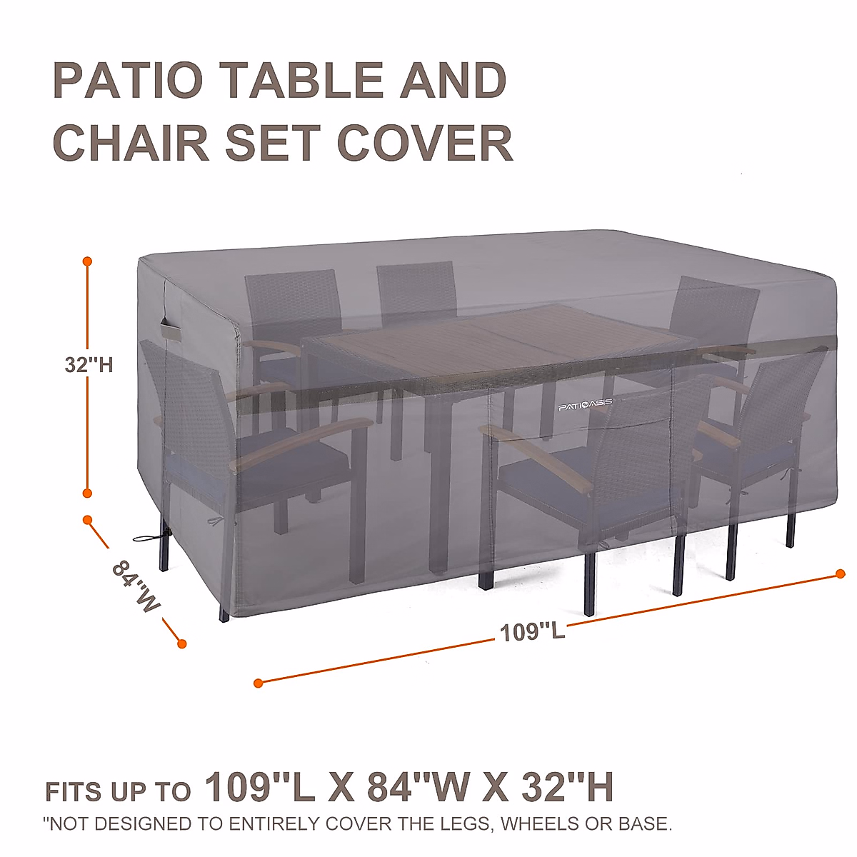 Patio Table Covers Waterproof Rectangular, Hickory Patio Furniture Covers Gray 109''L x 84''W x 32''H Rectangle Outdoor Lawn Table and 7-9 Chairs Covers All Weather Proof