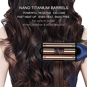 MIRACOMB Ion Titanium Deep Waver Smart Crimping Iron Hair Crimper, Digital Heat Settings, Auto Off, Dual Voltage, Royal Blue