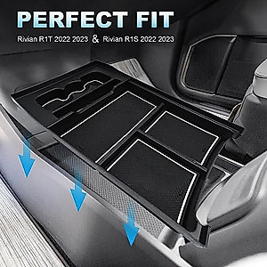 Lower Center Console Organizer for Rivian R1T & Rivian R1S Floor Storage Insert Box with White PVC Trim Rivian Organizer Tray with Cup Holder Compatible with Rivian R1T R1S 2022 2023