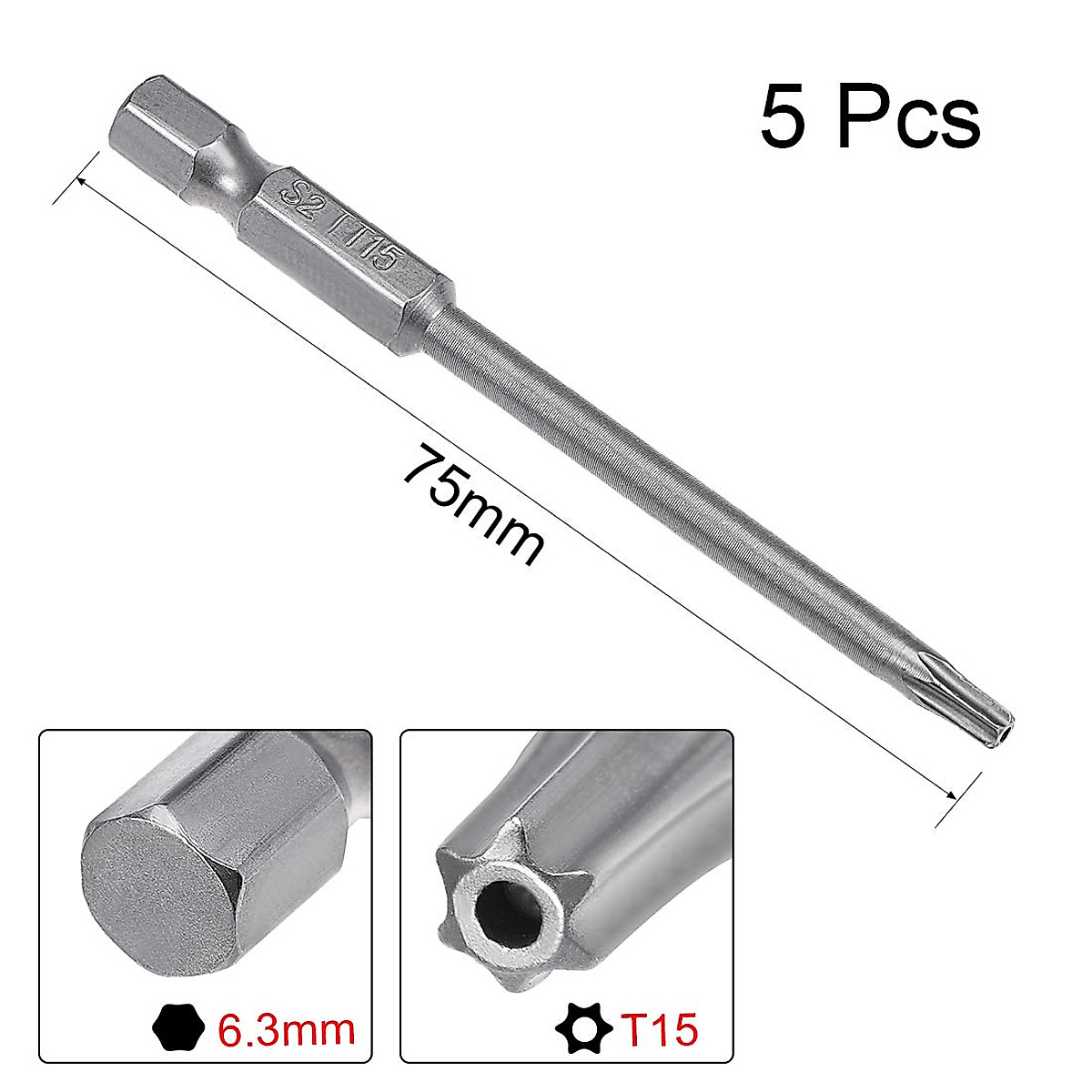 uxcell 5 Pcs T15 Magnetic Torx Screwdriver Bits, 1/4 Inch Hex Shank 3-inch Length S2 Security Tamper Proof Screw Driver Kit Tools