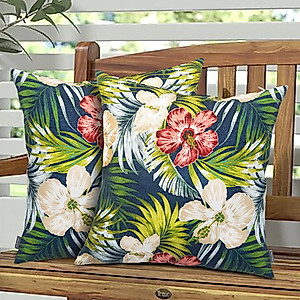 Magpie Fabrics Pack of 2 Outdoor Waterproof Throw Pillow Covers 18 x 18 Inch, Decorative Cushion Sham Pillowcase Shell for Garden Patio Balcony(Midnight Floral)