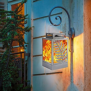 Walensee Solar Lights Outdoor with Flickering Flame (2Pack Grey) Upgrade Metal Solar Powered Lantern Landscape Leaf Decorative Hanging Lighting Waterproof LED Umbrella Light for Patio Garden Deck Yard