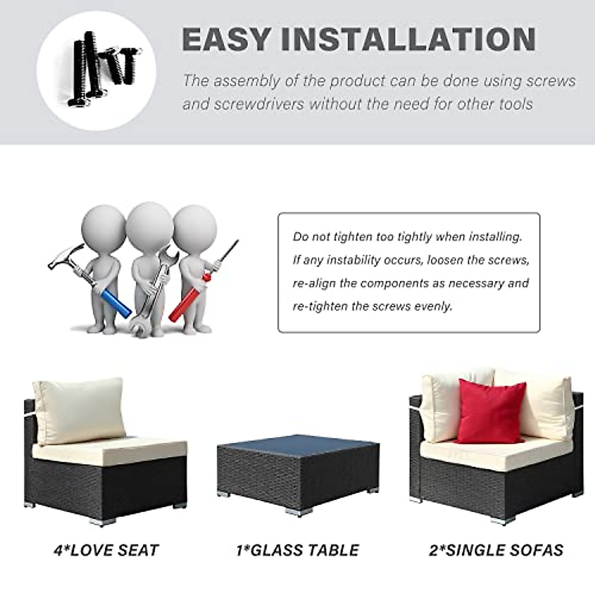 KAWIVAST Updated-7 Piece Patio Furniture Set, Sectional Sets, Patio Sectional Sofa, PE Wicker Patio Furniture Set, Outdoor Rattan Sectional Sofa, Patio Conversation Sets