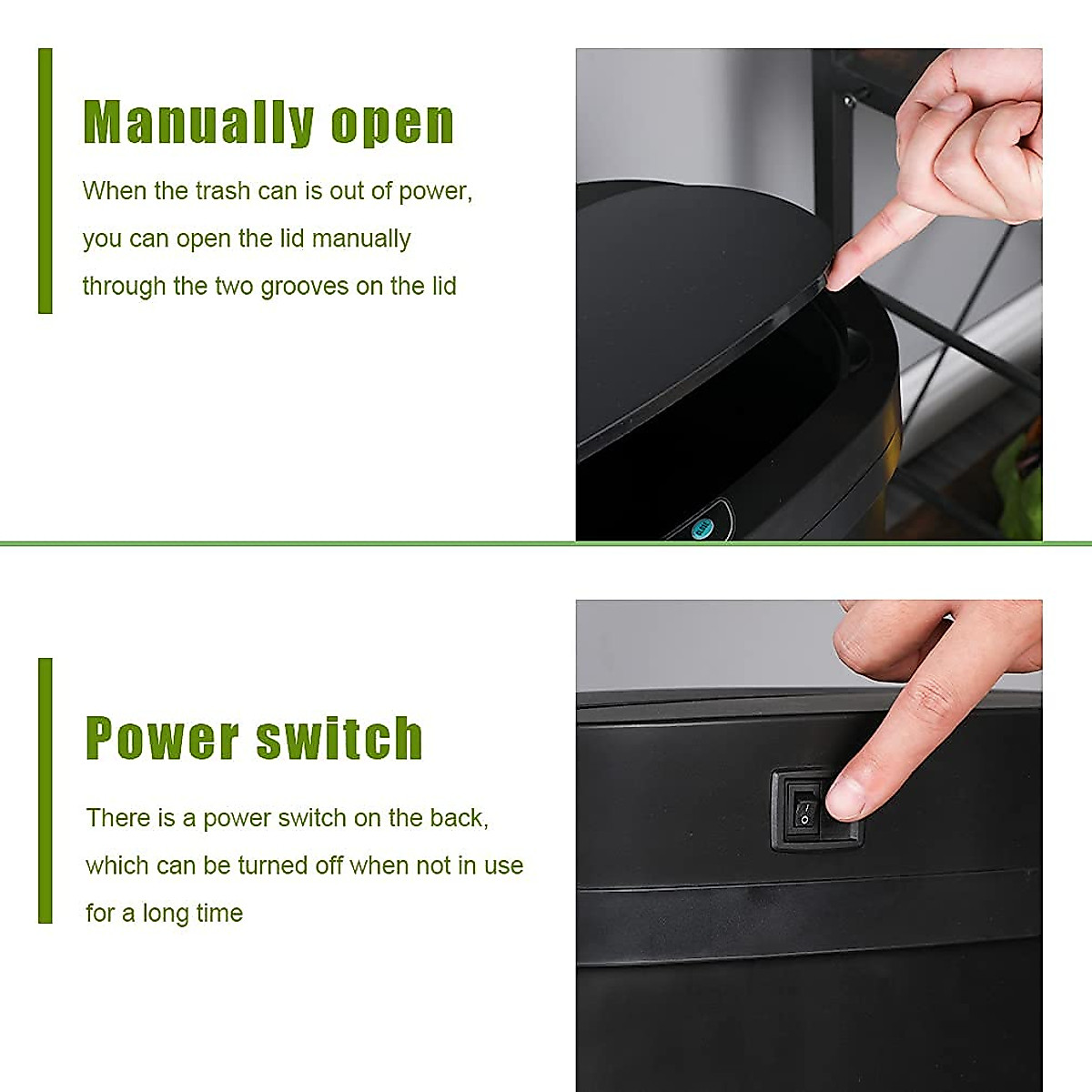 Automatic Touchless Trash Can Touch Free Kitchen Trash Bin Stainless Steel Garbage Can with Lid Soft Close Waste Bin for Kitchen Living Room Office Bathroom, 13 Gallon 50L, Black