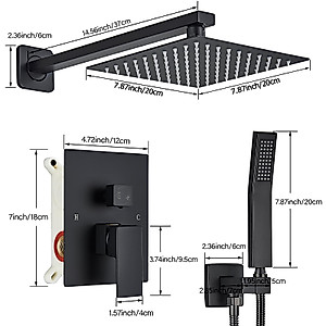 𝐕𝐨𝐭𝐚𝐦𝐮𝐭𝐚 𝐒𝐡𝐨𝐰𝐞𝐫 𝐅𝐚𝐮𝐜𝐞𝐭 𝐒𝐞𝐭 Black Shower Faucet with 8 Inch Shower Head and Handheld Rainfall Shower System Shower Faucets Sets Complete with Brass Valve