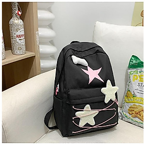Cute Y2K Backpack Daily Use, Kawaii Aesthetic Harajuku Durable Shoulder Bag Daypack Bookbag Hiking Travel Backpack (black)