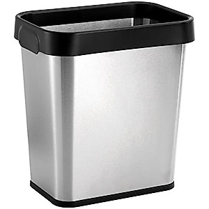 Frcctre 2.1 Gallon / 8L Open Top Stainless Steel Trash Can, Small Compact Modern Rectangular Metal Trash Can Office Wastebasket Garbage Bin for Office Bedroom Bathroom Home - 9.8"L x 6.5"W x 10.6"H