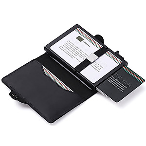 TNE Airtag Wallet (Airtag not Included) Genuine Leather Credit Card Money Holder Automatic Pop Up Mini Aluminum Wallet with Zipper Coin Pocket | Airtag Case Men or Women Air Tag Cover (Black)