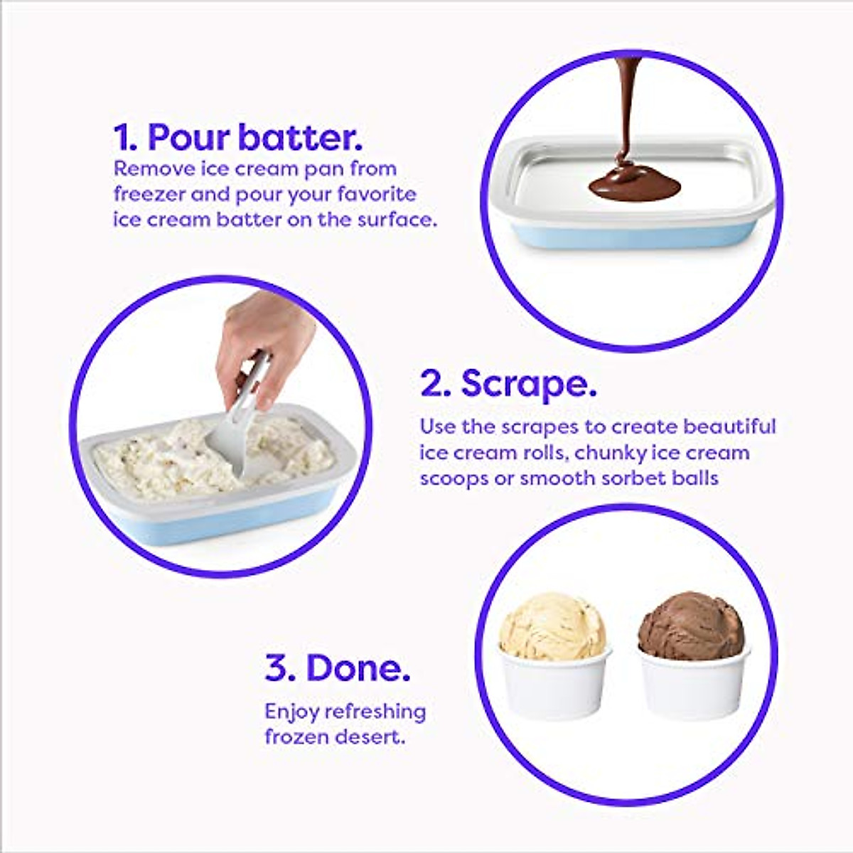Klee 3-Piece Instant Ice Cream Maker Pan with Ice Cream Spade, Scraper and Recipes