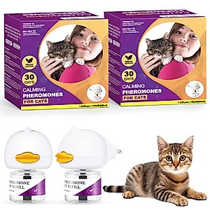 G · PEH Cat Pheromones Calming Diffuser, 2 Pack Premium Pheromone Diffuser for Cats, Cat Calming Diffuser with 2 Diffuser + 2 Refill 48ml Vial Relieve Anxiety Stress for Cats Calm for 60 Days