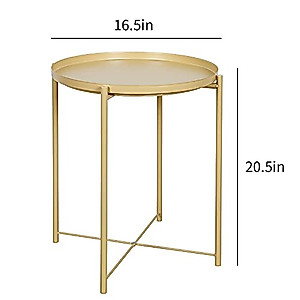 Rainbow Sophia End Table, Metal Side Table with Removable Round Tray, Accent Table for Living Room, Yellow