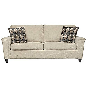 Signature Design by Ashley Abinger Chenille Contemporary Sofa with 2 Accent Pillows, Beige