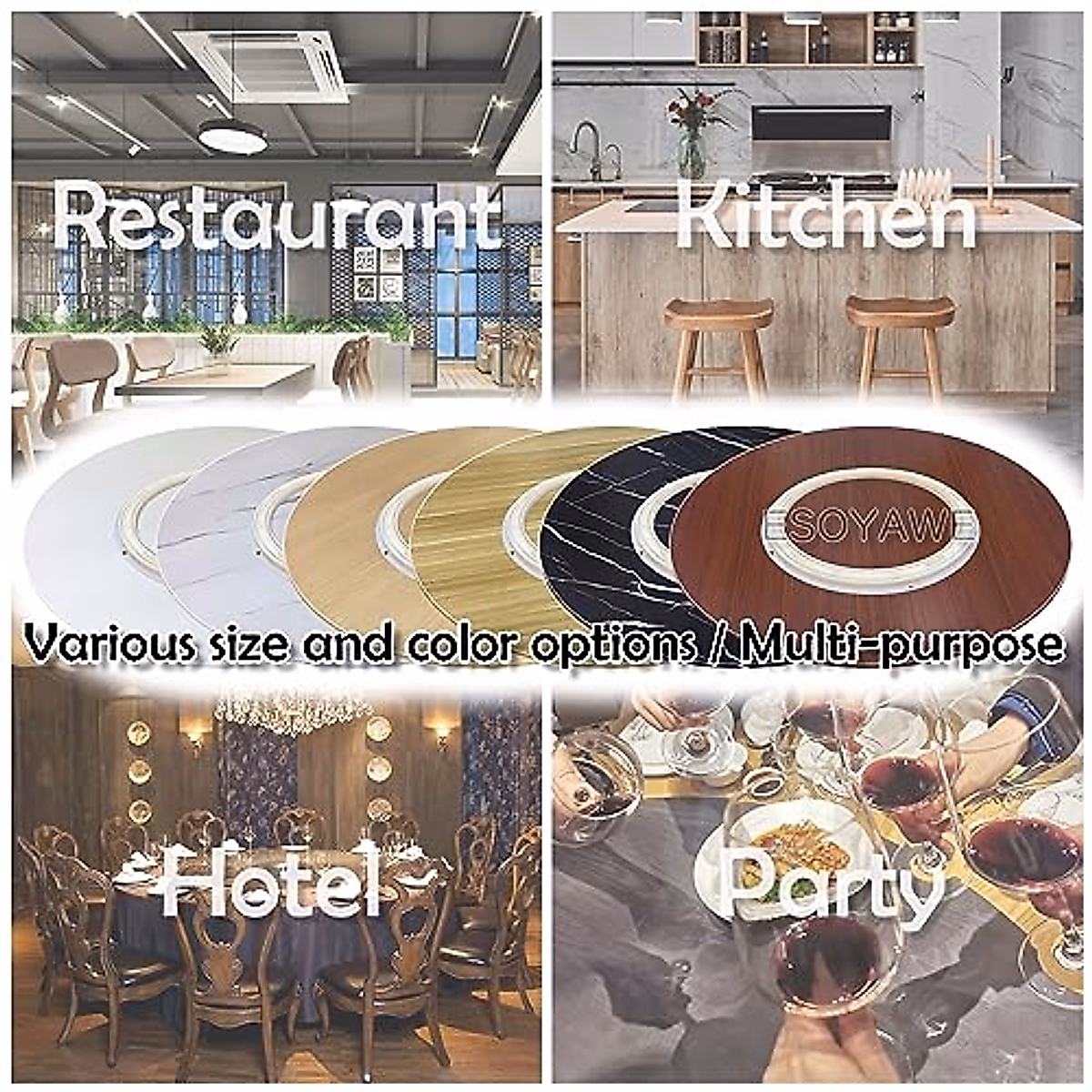 Lazy Susan Tabletop Rotating Serving Tray, Diameter 20~39 Inch Wooden Turntable For Dining Table, 360° Silent Smooth Rotation Serving Plate, For Restaurants Kitchens