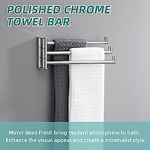 APLusee Polished Chrome Swivel Towel Bar, 304 Stainless Steel Foldable Towel Holder with 3 Arms, Wall Mounted