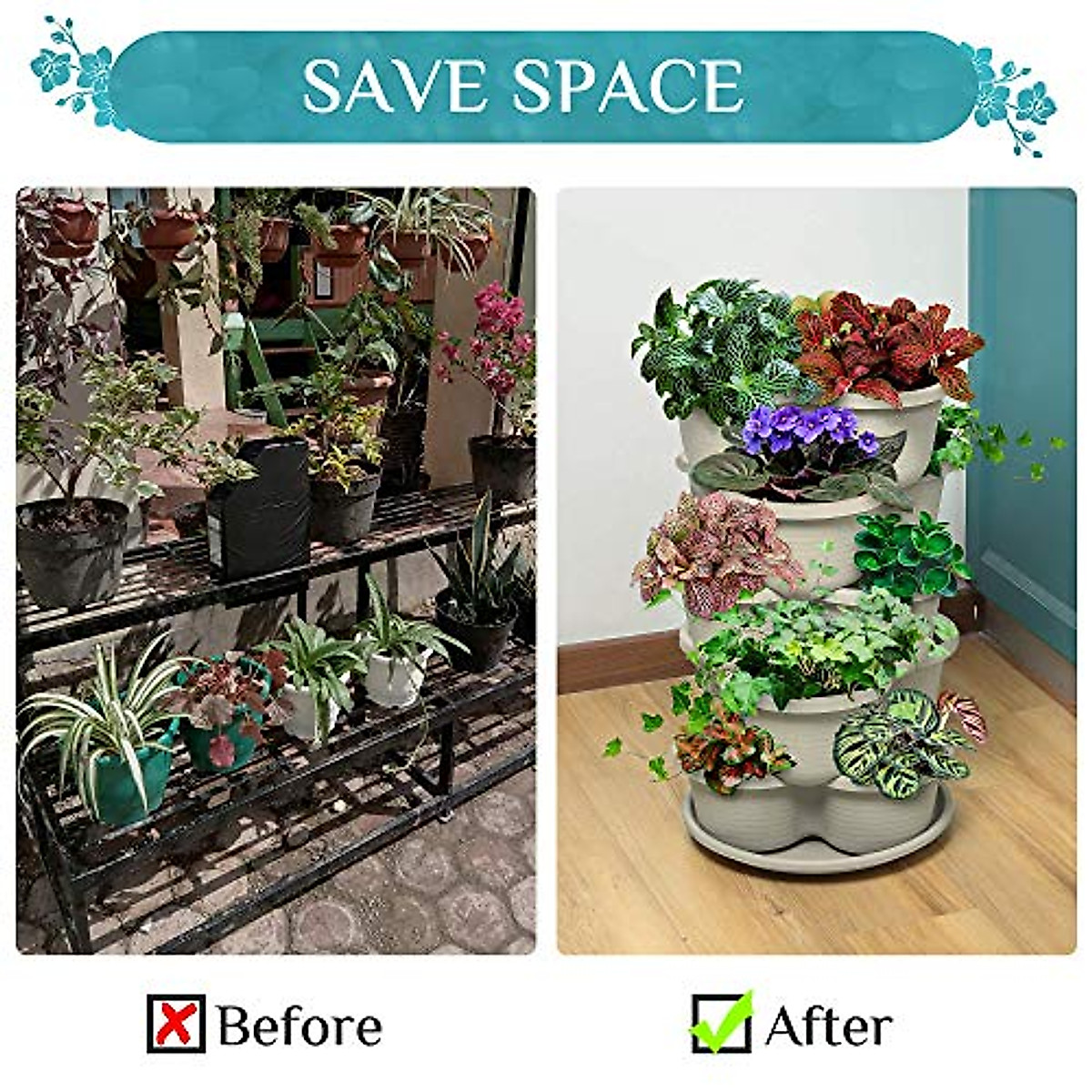 Amazing Creation Stackable Planter, Vertical Garden Planter, Strawberry Planter, Indoor/Outdoor Planters, 5 Tier Garden Tower, Herb Planter for Growing Vegetables Garden and Succulents (Off White)